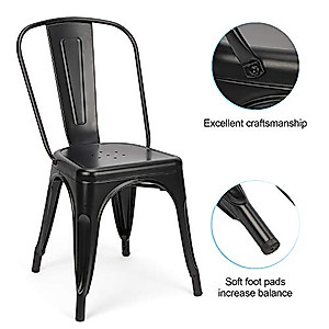 Set of 4 Metal Dining Chairs Indoor Outdoor Stackable Side Chairs Coffee Chair Classic Chic Industrial Vintage, Patio and Dining Metal Side Chairs (Black)