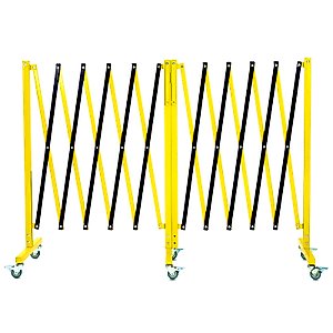 Garvee 19.8 FT Industrial Expandable Metal Barricade, Rotatable & Portable Safety Barrier with a Warning Board and Casters, Retractable Traffic Fence Mobile Safety Barrier Gate Yellow Black