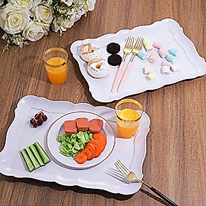 BBG 6 Pack Rectangle White Plastic Serving Trays, 15" x 10" Heavy Duty Serving Platters, Reusable Trays Perfect For Wedding, Parties & Buffet,Spring