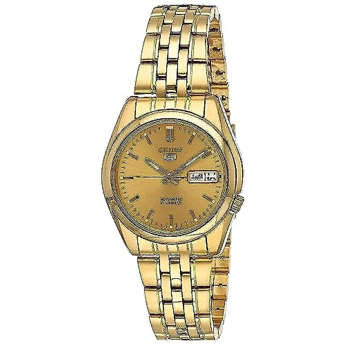 SEIKO Men's SNK366K 5 Automatic Gold Dial Gold-Tone Stainless Steel Watch