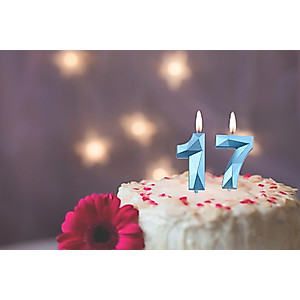 2 inch Blue 17 & 71 Birthday Candles, 3D Diamond Number 17th & 71st Cake Topper for Boys Girls Birthday Party Decorations Theme Party