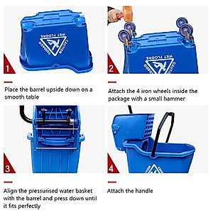 Side Press Wringer Combo Commercial Mop Bucket on Wheels, 33 Quart (Blue)