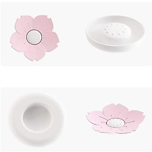 Adorable Pink Peri - 2-Pack Pink Soap Dish for bar soap Lovers | Self draining Hole Holder | Pink Floral Decor Bathroom Accessories | Zero Waste Gift (Reusable Plastic - Cherry Blossom Shape)