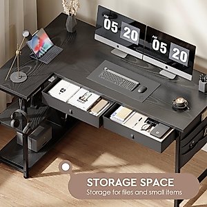 Ｍａｉｈａｉｌ Maihail Home Office Desk with Drawers and Shelves, 47” Computer Corner Desk for Small Space, Small L Shaped Desk with Side Storage for Bedroom, Black