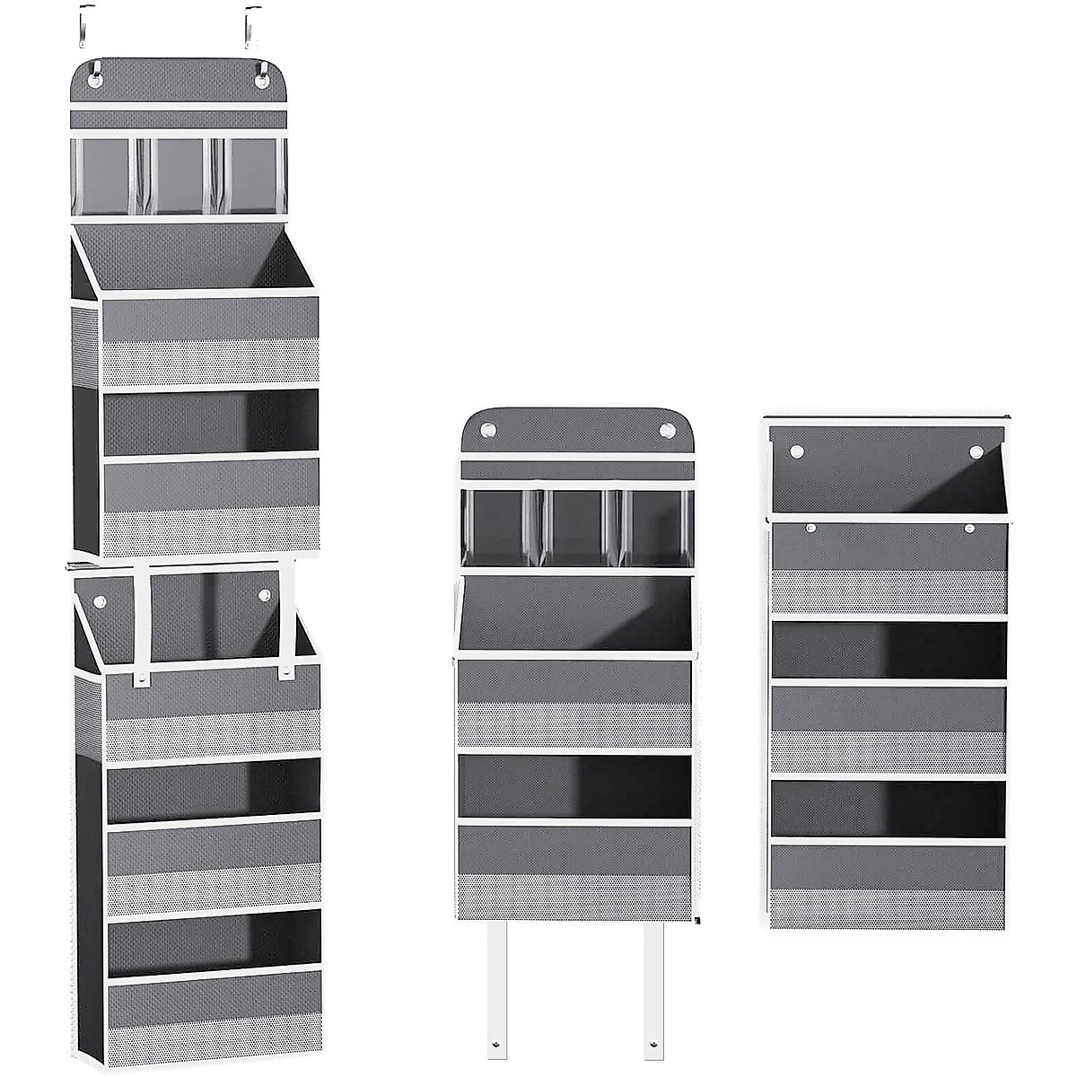 HSD Houseware Baby Organizer for Nursery, Separable 2-in-1 Over the Door Organizer Bathroom with 5 Shelves 4 Side Pockets 3 PVC Pockets, Door Organizer Hanging Bedroom Pantry (Dark Grey)