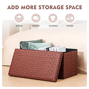 B FSOBEIIALEO Folding Storage Ottoman, Faux Leather Footrest Seat Long Bench Toy Box Chest, Brown 30"x15"x15"