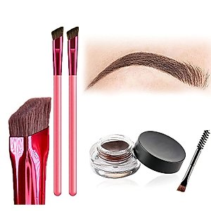 2PC Natural UltraThin Stroke Brow Brush and Eyebrow Cream, Eyebrow Hair Stroke Brush, Multifunction Ultra-thin Angled Realistic Eyebrow Brush (Dark-brown)