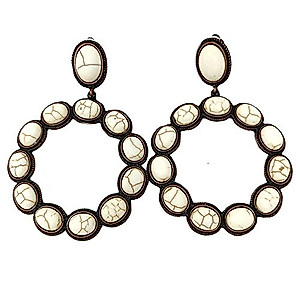 Emulily Western Turquoise Circle Clip-ons Earrings Boho (White)