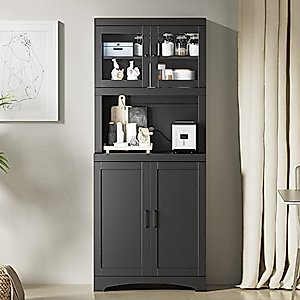 Cozy Castle Black Kitchen Pantry, 70" Tall Kitchen Pantry Cabinet with Doors and Adjustable Shelves, Microwave Storage Cabinet for Home, Office