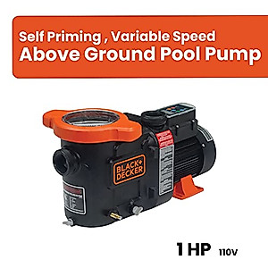 BLACK+DECKER Pool Pump, Energy Efficient Variable Speed Pool Pump for Above Ground Pools with Filter Basket, 1HP