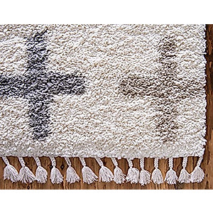 Unique Loom Hygge Shag Collection Modern Moroccan Inspired, Geometric Design, Plush & Cozy Area Rug, 2' 2" x 3' 0", Ivory/Tan