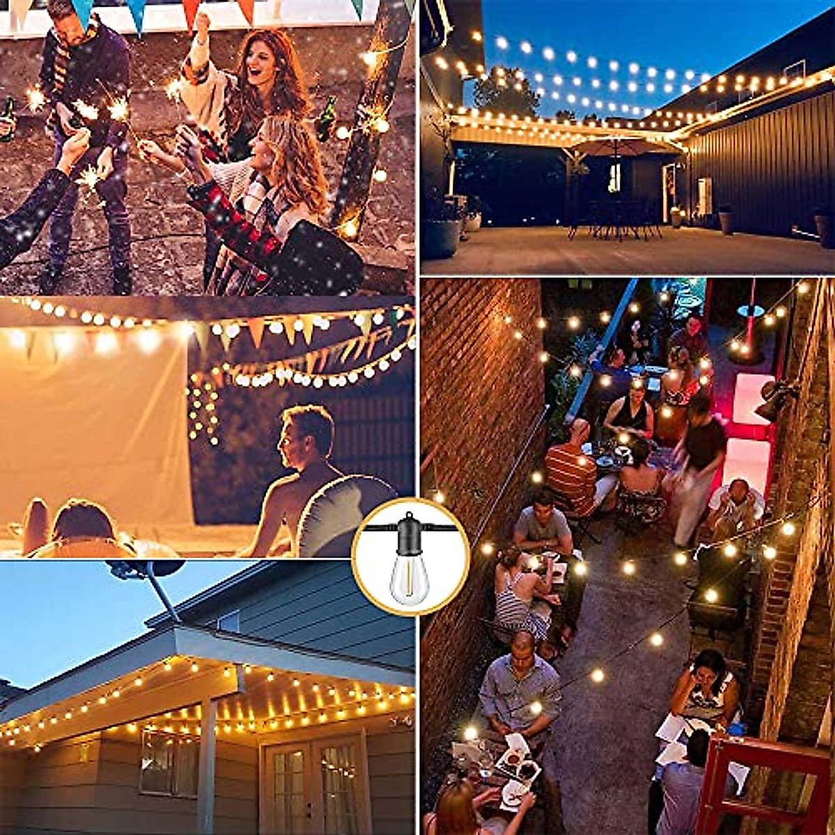 VMANOO Solar Powered 63Ft Outdoor String Lights Waterproof Commercial Grade S14 LED Patio Lighting for Outside Yard Gazebo Wedding Porch Garden Bistro Pergola Backyard Deck Hanging Balcony Decor