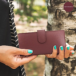 BOTANNER Genuine Leather Womens Clutch Wallet with Tab RFID Blocking 14 Credit Card Slots 2 ID Windows 4 Bill Sections Zipped Section for Coins | Oxblood (Gift for Her)