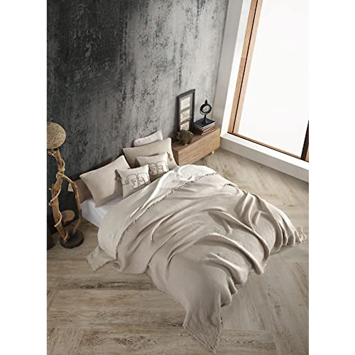 Soft King 4 and 8 Layer Gauze Rustic Bed Cover, Blue Soft Bedspread, Muslin Throw Blanket, Lightweight Blanket (Champagne, 95X106 Inches) (MTB001)