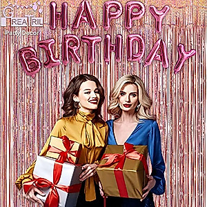 Rose Gold Tinsel Curtain Party Backdrop - GREATRIL Foil Fringe Curtain Streamers for Bachelorette Party Decorations Bride to Be Birthday Girls Streamers Party Decor 2 Packs (Glitter Rose Gold)