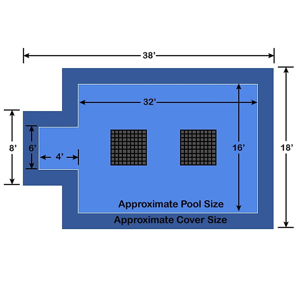 16' x 32' Rectangle with 4' x 6' Center End Step Ultra-Loc III Solid Blue- Drain Panels In-Ground Pool Safety Cover