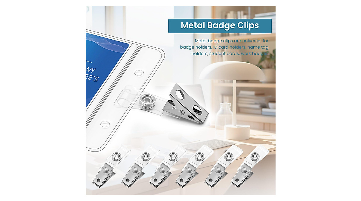 VCCGY Metal Badge Clips with Clear PVC Straps - 30 Pack for ID & Name Tags