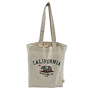 Ink Trendz® California Republic Grunge Bear 10oz. Vintage Natural Hemp Canvas Work, School, Beach, Shopping Bag Hemp Tote With Inner Zipper Pocket