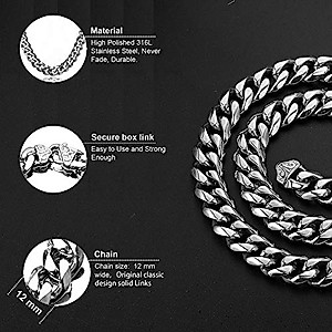 Necklace for Men Cuban Link Chain Polishing Silver Stainless Steel Curb Link Chain Necklace Men's Neck Jewelry,16-40" (22” Length, 12mm Width)