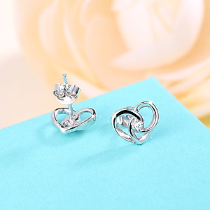 925 Sterling Silver Jewelry "I Love You To The Moon and Back" Love Heart Stud Earrings