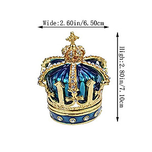 QIFU Hand Painted Enameled Blue Crown Style Decorative Hinged Jewelry Trinket Box Unique Gift or Home Decor