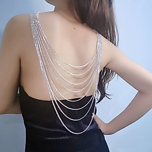 Layered Rhinestone Backdrop Necklace for Women 8 Strand Crystal Choker and Back Chain Necklace Bridal Jewelry for Wedding Prom Party