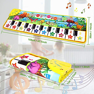 M SANMERSEN Piano Mat for Kids, 43” x 14” Floor Piano Keyboard Mat Carpet Touch Playmat with 10 Demo Songs/ 8 Dinosaur Sounds, Musical Mat Toys Gift for 1 2 3 4 5 Years Old Baby Boys Girls