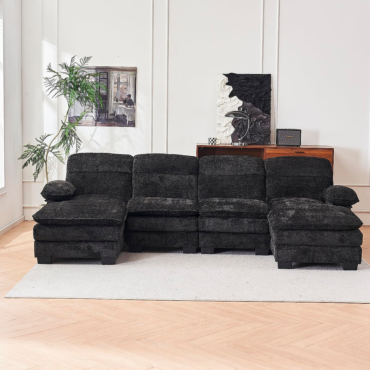 111" Cloud Couch,Modular Sectional Sofa, Convertible U Shaped Sofa Couch,4 Seat Chenille Sleeper Sofa with Chaise Lounge Upholstery Double Cushions Deep Seat Sleeper Couch for Living Room