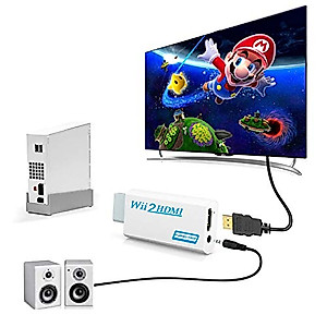 GANA Wii to HDMI Converter Adapter with Hdmi Cable Connect Wii Console to HDMI Display in 1080p Output Video with 3.5mm Audio Supports All Wii Display Modes White