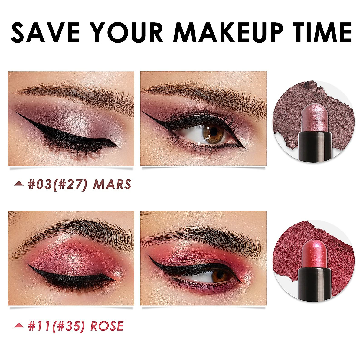 FOCALLURE 2 Pcs Shimmer Cream Eyeshadow Stick,Brightener Eyeshadow Pencil Crayon,Highlighter Eye Shadow Stick Sets with Crease-proof Formula,Long Lasting Waterproof Eye Shadow Make Up,Smoky Rose Blossom