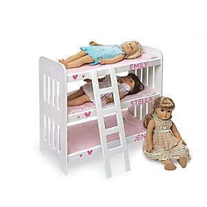 Badger Basket Triple Doll Bunk Bed with Ladder and Bedding for 20-Inch Dolls – Pink Gingham Design with Personalization Kit