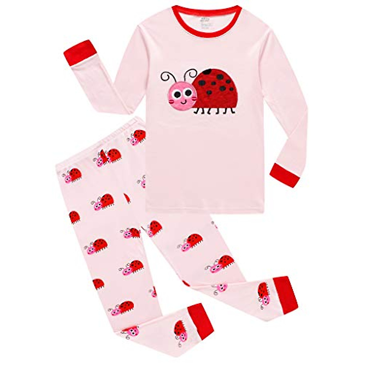 KikizYe Baby Girls Long Sleeve Ladybug Pajama Sets 100% Cotton Pjs Toddler Size 12-18 Mothes