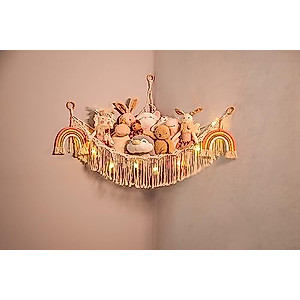 Luna Village Stuffed Animal Hammock, Stuffed Animal Organizer, Plush Toys Net Holder with 2 Macrame rainbows Macrame Toy Hammock, Stuffed Animal Net or Hammock, Stuffed animal net