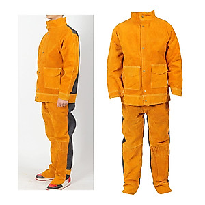 Prettyia Cowhide Welding Jacket Pant Suit for Men, Heavy Duty Flame Heat Resistant Welding Clothing, Durable and Easy to Wear, Orange, 108cm