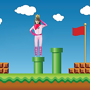 RTOPDS PrincessCostume Halloween Costume SuperBros Cosplay Outfit Jumpsuit (Pink, 120(7 Years))