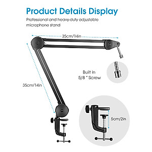Puroma Microphone Arm Stand Adjustable Suspension Boom Scissor Arm Stand Upgraded Heavy Duty Microphone Stand with 5 Ties for Blue Yeti, Snowball, and Blue Yeti Nano (Medium)