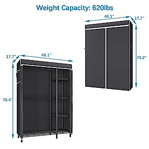 VIPEK V7C Basic Garment Rack with Cover Portable Closets for Hanging Clothes, Heavy Duty Clothes Rack with Shelves Metal Freestanding Closet Wardrobe, Max 620lbs, Black Clothing Rack with Black Cover