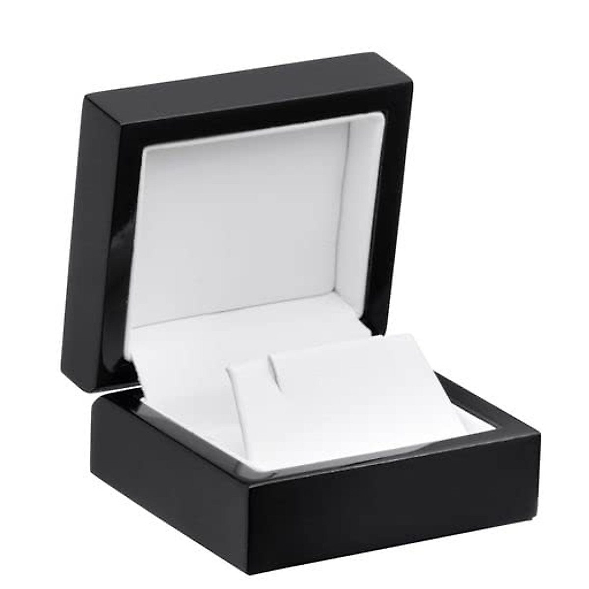 ALLUREPACK Allure - Wooden Earring Box - Black Wood Jewelry Gift box, With High Polish Lacquered Gloss Finish And Cream Colored Leather Interior, For Unique Proposal, Engagement Or Wedding.