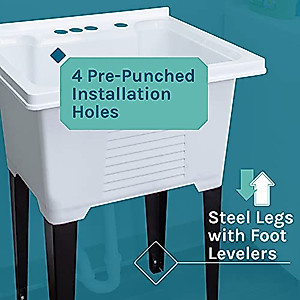 White Utility Sink by JS Jackson Supplies, Tehila Luxe Laundry Tub, Matte Black Hi-Arc Coil Faucet, Soap Dispenser