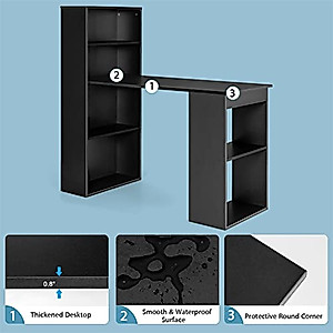 MJWDP Computer Desk Writing Workstation Office with 6 Tier Storage Shelves in Black Desk