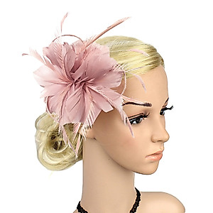 ELLYDOOR Fascinator Hats for Women Feather Flower Hair Clip Brooch Wedding Tea Party Hat Kentucky Derby Headwear Nude Pink One Size