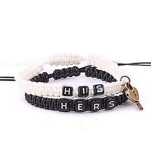 MJartoria Couples Bracelets, Personalized Matching Bracelets for Couples His and Hers, Handmade Rope Braided Rhinestone, Stainless Steel Bracelets for Lover BFF Bracelets for 2 (White)