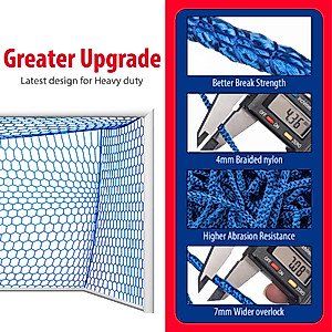 XXXYYY Soccer Goal Net Replacement 24x8FT, Professional On-Court Quality [8.4 LBS, 4mm Nylon], Upgraded Weather Resistance, Better Break Strength, Higher Abrasion Resistance- Blue (Net Only)