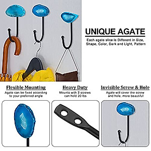 Agate Wall Hooks for Hanging, Decorative Wall Hook, Coat Hooks Wall Mounted Hat Hooks for Wall, Key Hooks Heavy Duty J Hooks for Purse Bag Towel (Blue 3 Pack)