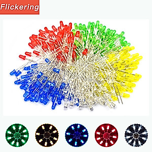 lkelyonewy 5mm Flickering led Lights for Models Mini LED Lamps Flicker Micro Lights Emitting Diode Assortment Kit Red, Yellow, Green, Blue, White(40 of Each Colour 200 Pieces in Total)