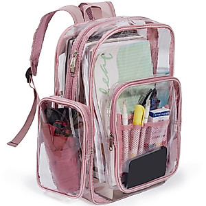 Jusdot Clear Backpack Heavy Duty PVC Transparent Backpacks for School, Workplace, Rose Gold