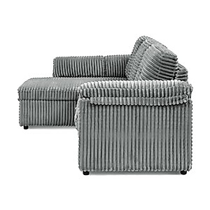 Corduroy Tufted Upholstered Left Facing Sleeper Sectional Sofa, L-Shaped Pull Out Sleep Couch Bed Modular Convertible Sofabed with Right Storage Chaise and Pillow-top Armrests for Living Room