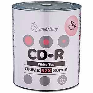 Smartbuy 100-disc 700mb/80min 52x CD-R White Top Blank Data Recordable Media Disc