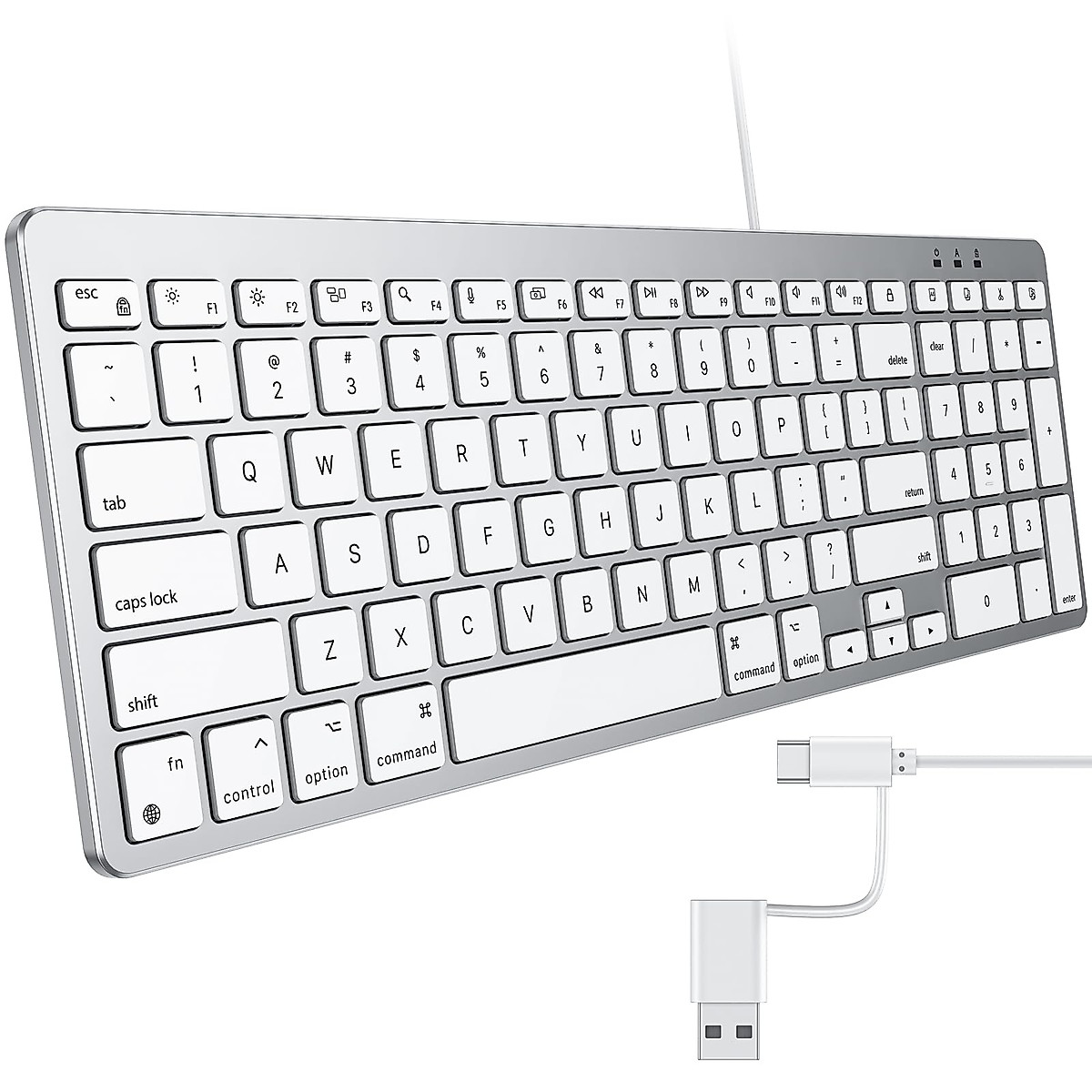 OMOTON Wired Keyboard Compatible with Mac, with Dual Interface (USB and Type-C), Numeric Keypad Compatible with MacBook Pro/Air, iMac, Mac Mini/Pro Laptop, Silver