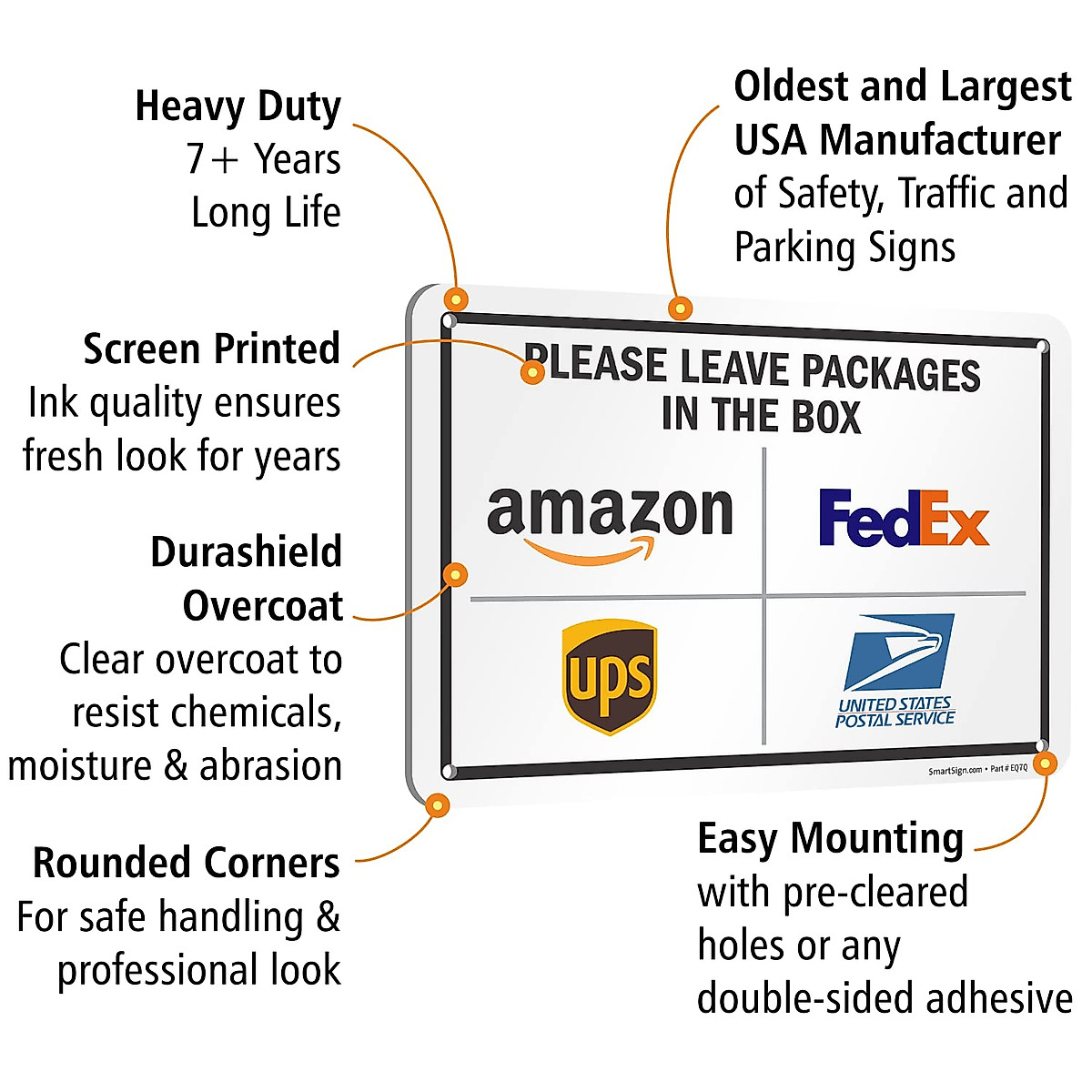SmartSign 7 x 10 inch “Please Leave Packages In The Box - Amazon, FedEx, UPS, USPS” Delivery Instructions Metal Sign, 40 mil Laminated Rustproof Aluminum, Multicolor